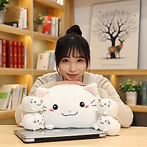 SQEQE Cute Cat Plush Toy with 4 Baby Plush Kitties in her Tummy, Stuffed Cotton Plush Animal Toy Gift for Kids