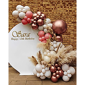 Boho Baby Shower Decorations, SKEFOLI 88PCS Pink Balloon Arch Kit with Beige Brown Double Stuffed Balloons Rose Gold Balloons Boho Balloon Garland for Birthday Party Bridal Shower Valentine Wedding
