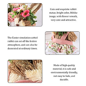 YIREAUD 1 Pcs Easter Straw Rabbit Easter Bunny Figurine Decoration Easter Bunny Statue Artificial Animal Model Sculpture Standing Straw Woven Bunny Ornament for Home Garden Spring Decor