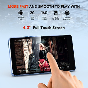 AGPTEK T06S WiFi MP3 Player with Bluetooth and 5MP Camera, 4 inch Touch Screen 16GB MP4 Player Lossless Music Player, Support APPs, Spotify, Browser, Blue