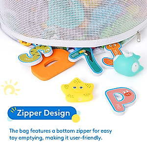 Lifewit Bath Toy Storage Holder, Mesh Shower Caddy for Bathtub Toy Organizer, Corner Hang-Suspension Shower Toy Holder, Bath Toy Basket with 4 Adhesive Hooks for Kids, Toddlers, Medium, White