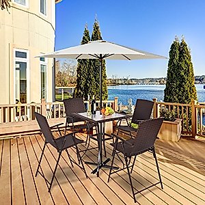 Tangkula 5 Pieces Patio Dining Set, 4 Folding Wicker Sling Chairs and Square Glass Top Table Set, with Umbrella Hole, Suitable for Apartment Balcony, Lawn, Garden and Poolside