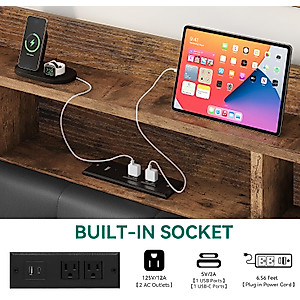 YITAHOME Floating Bed Frame Queen, Upholstered Platform Bed with RGB LED Lights, Faux Leather Crystal Button Tufted Storage Headboard and USB-C/A Charging Station, No Box Spring Needed, Black