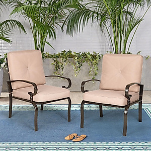 Incbruce Metal Outdoor Dining Chairs Patio Chairs Set of 2, Wrought Iron Chair Steel Frame Restaurant Chair, All-Weather Garden Seating Chair with Arms and Seat Cushions (Brown)