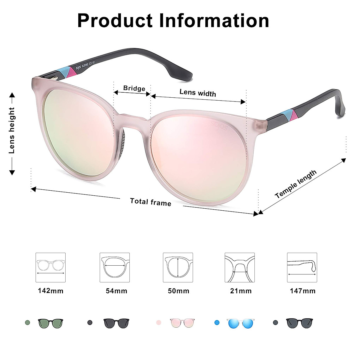 SOJOS Oversized Round Polarized Sports Sunglasses for Women Men, Ultralight TR90 Frame Sport Sunglasses SJ2092, Matte Crystal Greyish Pink Frame/Pink Mirrored Lens