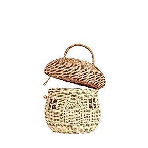 Storage Baskets, 25x25cm Rattan Woven Storage Basket with Lid, Mushroom Shaped Handmade Shelf Organizer, Home Storage Box for Kids Room Decoration