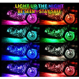 【Clear Stock】 18-Pack Motorcycle LED Underglow Lighting Kits with APP/RF/IR, Under Glow Neon Lamp Light Strips 12V with L&R Turn Signal/Warning/Brake