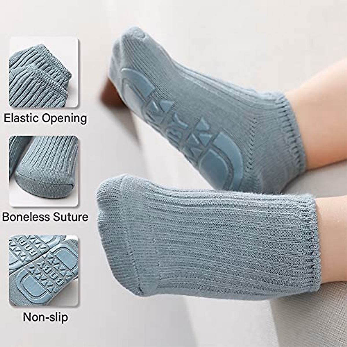 Looching 6 Pairs Toddler Baby Girls Boys Non Slip Floor Ankle Socks with Grips Cotton Low Cut Socks for Infants Newborn Kids