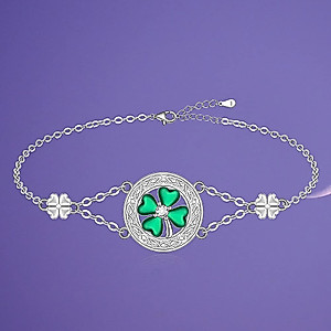 Four Leaf Clover Bracelet for Women St Patricks Day Shamrock Bracelets Sterling Silver Celtic Knot Irish Green Clover Jewelry Charm Lucky Gifts