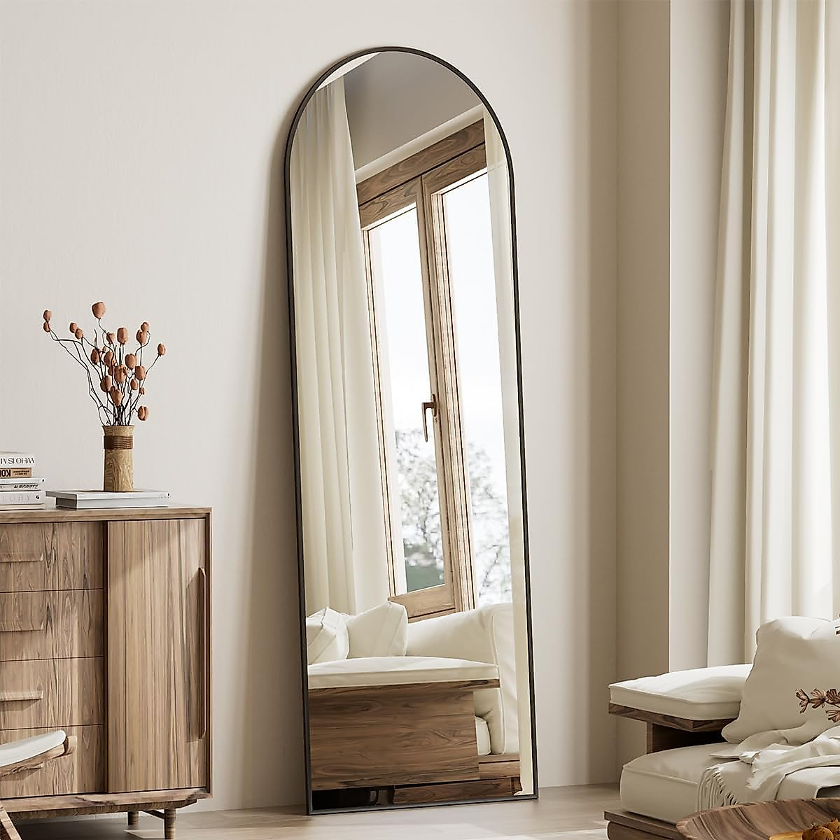Koonmi Arched Full Length Mirror, 58"x18" Black Mirror Full Length, Standing Hanging or Leaning Full Body Mirror with Aluminum Alloy Frame for Living Room and Bedroom