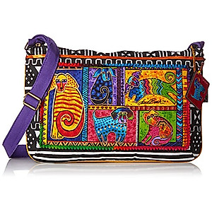 Laurel Burch Medium Crossbody Zipper Top 15"X10"-Dog Tails Patchwork
