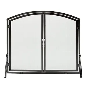 UniFlame, S-1064, Large Single Panel Black Wrought Iron Fireplace Screen with Doors