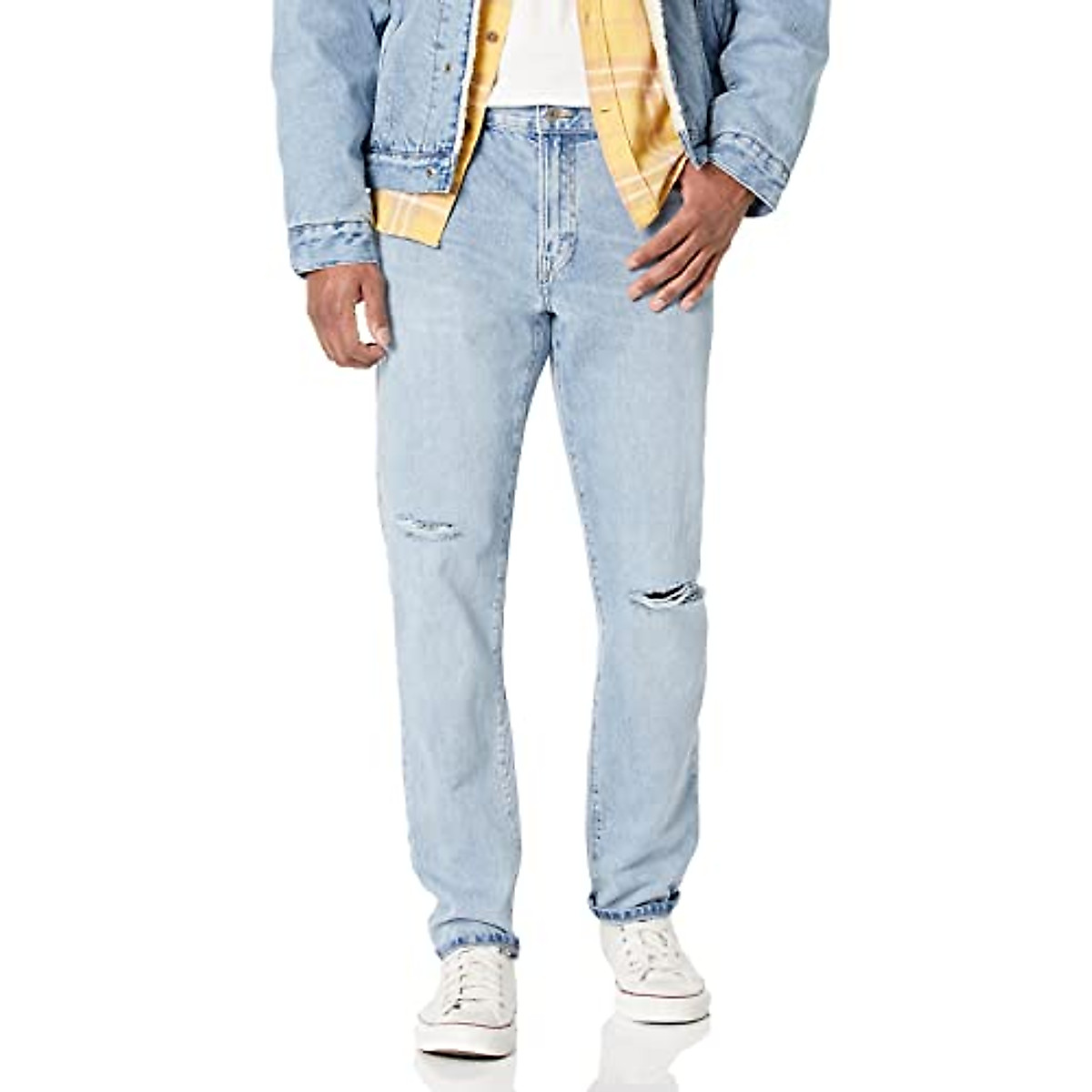 GAP Mens Straight Taper Fit Jeans, Light Destroy, 34W x 32L US