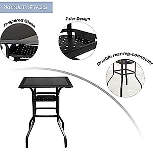 LOKATSE HOME Patio Bar Height Outdoor Table Bistro Square Outside High Top with 2-Tier Metal Frame (27.6"x 27.6"x 36.2"H), Black