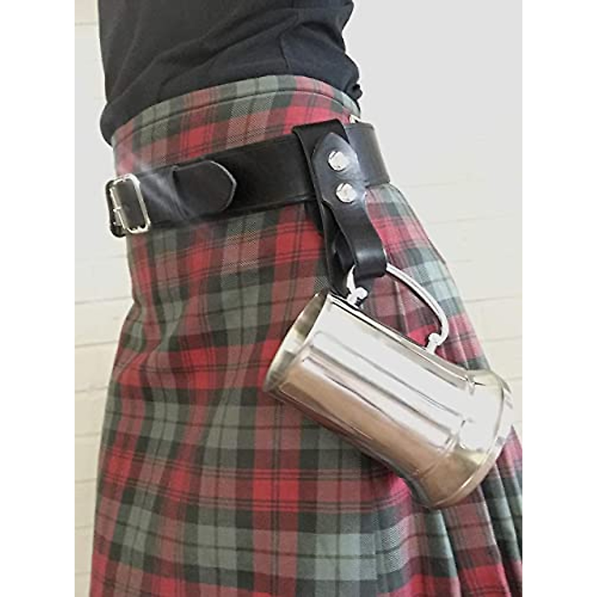 Black Leather Tankard Strap for Belt Renaissance Festival Beer Mug Holder Fits on Wide Belts USA Made