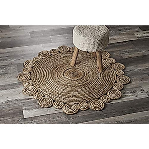 Lr Home Ox Bay Organic Jute Spiral Area Rug, Bleach and Natural, 4' Round