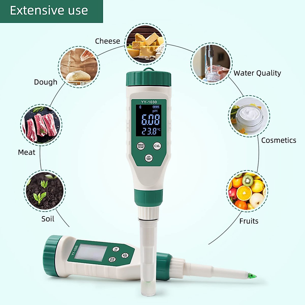 Focket 2 in 1 Smart Bluetooth PH Meter, APP Control Temp Meter, 0.01 Resolution High Accuracy PH Tester LCD Display Digital PH Meter for Drinking Water Hydroponics Aquarium