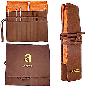 ANYA Artists Paint Brush Holder, 20 Slots Paint Brush Storage Canvas Roll up pouch for Acrylic Oil Watercolor, Dark brown PEDZEL (brushes not included)