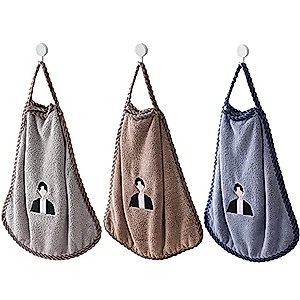 CHOOSE HOME 3 Pack Hanging Hand Towel Children Cartoon Towels Soft Coral Velvet Absorbent Dishcloth Ultra Absorbent Fast Drying Hang Towel for Kitchen Bathroom (Boy)