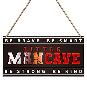 Little Man Cave, All-Star Sports Wood Sign Door Hanging Decor, Boys Decorations for Bedroom Nursery Playroom Wall Art (5"x10") -A04