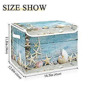 Kigai Brilliant Starfish Beach Storage Basket with Lid Collapsible Storage Bin Fabric Box Closet Organizer for Home Bedroom Office 1 Pack