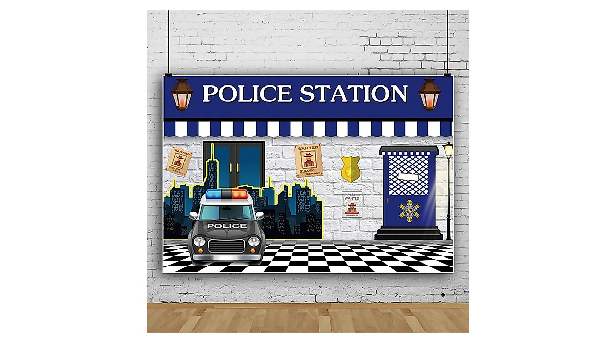 Police Station Backdrop for Photography and Events | Large 7x5ft