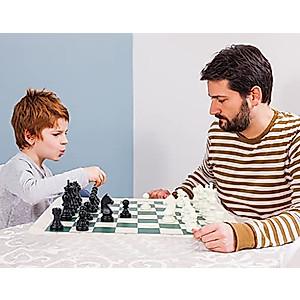 LICHSY Chess Set Gift Roll Up Chess Mat and Chess Pieces Set, Tournament Chess Pieces, Green Vinyl Travel Chess Mat Chess Board Game