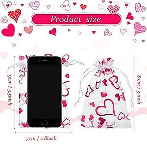 Shappy 100 Pieces Heart Organza Bags with Drawstring Jewelry Pouch Bags Candy Cookies Packaging Bags for Mother's Day Birthday Wedding Festival Party Favor Supply (Red, Rose Red,2.8 x 3.5 Inch)