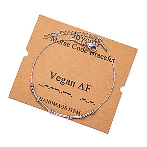 JoycuFF Vegan AF Morse Code Bracelets for Best Friend Mom Coworker Sister Daughter Inspirational Birthday Mother's Thanksgiving Day Gifts for Womem Fashion Silver Chain Bracelet