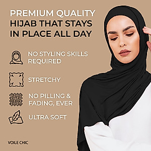 VOILE CHIC Instant Hijab Scarf For Women - Premium Jersey Head Scarf Wrap - Black