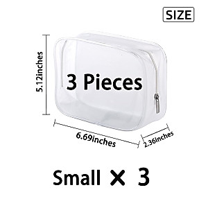 5 Pack Clear Plastic Zippered Toiletry Carry Pouch TSA Approved Toiletry Bag Portable Cosmetic Makeup Bag for Vacation, Bathroom and Organizing (White 3Pcs, Small)