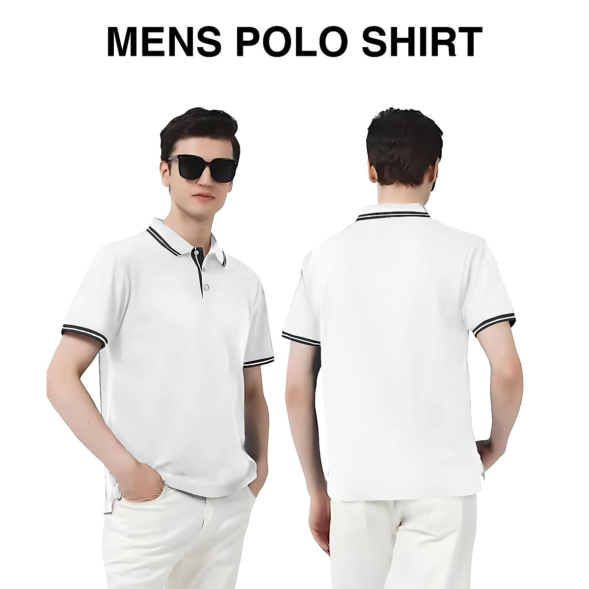 ZITY Mens Polo Shirt Short Sleeve Sports Golf Tennis Shirts for Men Summer Collared Casual Shirt White Black