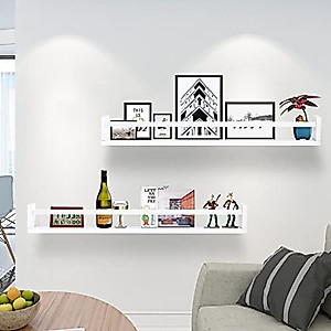 AZSKY Nursery Room Shelves 36 Inch White Floating Bookshelves for Kids Wall Mounted Wood Floating Book Shelf and Picture Ledge for Frames Living Room Decorative Organizer Set of 2