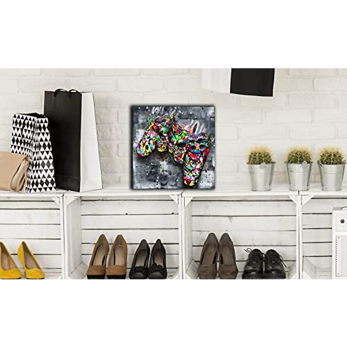 JKWALL77 Graffiti Canvas Wall-Art for Bedroom - Gaming Wall Art for Teen Boys - Abstract Painting Pop Art Modern Home Wall Decor Ready to Hang Size 14" x 14"