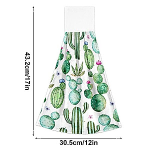 Aslsiy Cactus Hanging Kitchen Towels Tropical Plant Succulent Cacti Flowers Bathroom Hand Tie Towel Fast Drying Dish Tea Towels for Bath Tabletop Gym Home Decor Set of 2