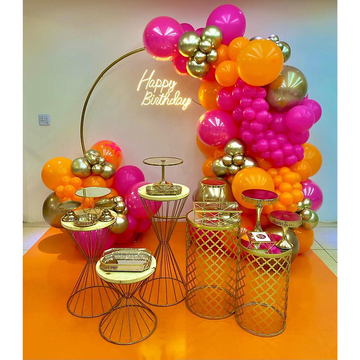 Birthday Balloons For Women Garland Kit Arch Burnt Orange Hot Pink And Gold For Party Decoration