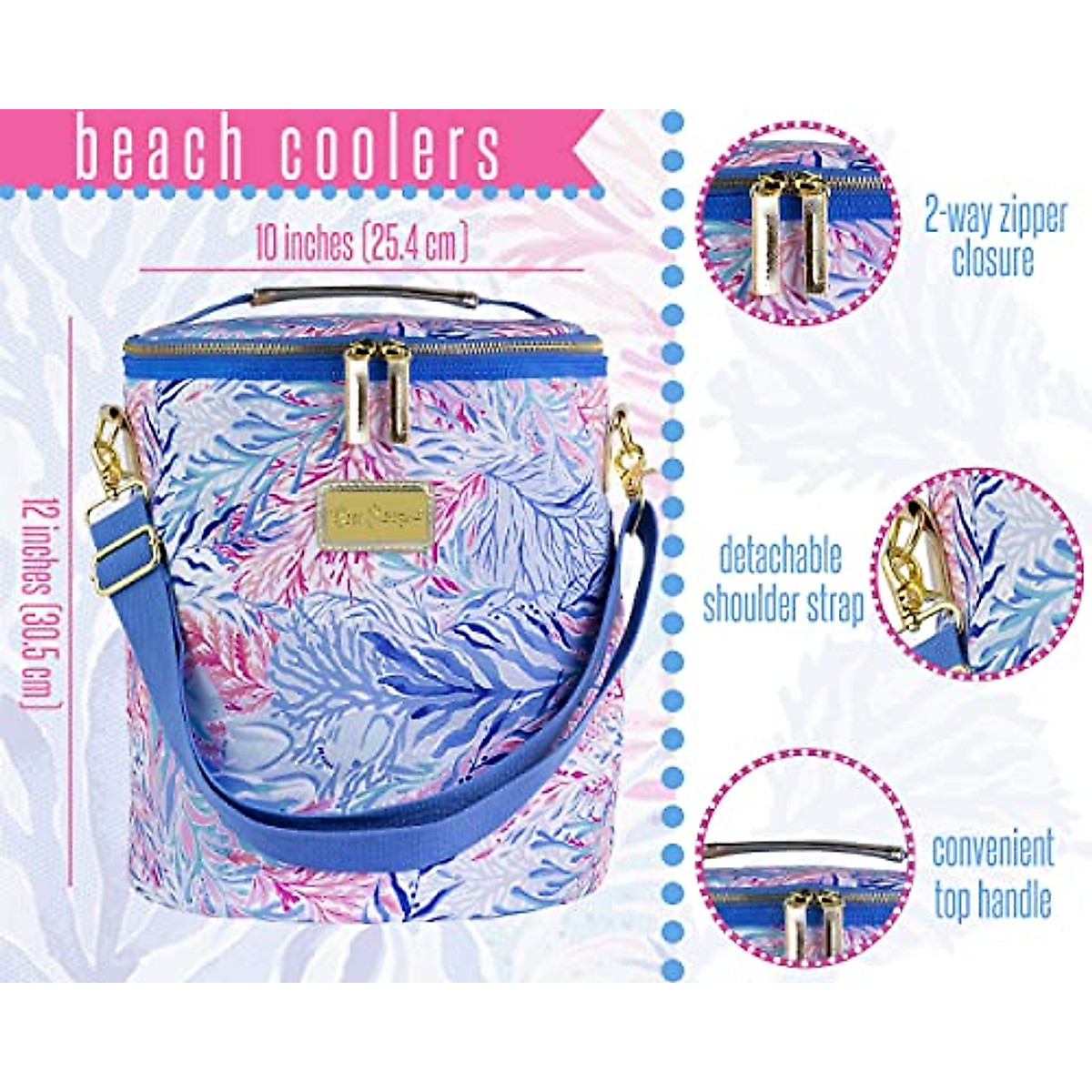 Lilly Pulitzer Insulated Soft Beach Cooler with Adjustable/Removable Strap and Double Zipper Close, Kaleidoscope Coral