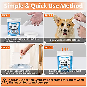 OBSEDE Ear Cleaner Finger Wipes, Grooming Kit Care for Dogs and Cats Regular Soothing Odor Control Reduce Dirt Wax Build Up Pet Supplies Easy to Use Fresh Coconut Scent, 60 Count