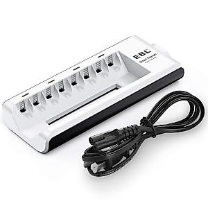 EBL 8-Bay Battery Charger with AA Rechargeable Batteries 2500mAh (10 Pack- 5 Color in One Box)