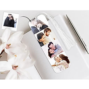 Custom Photo Bookmark, Personalized Metal Photo Booth Bookmark Copper with Tassel 2 Side Picture Bookmark for Women Men Birthday Gift for Reader Book Lover Student Teacher Friends Librarian - 4 Photos
