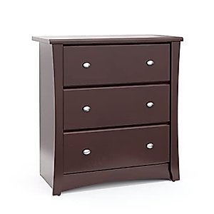 Storkcraft Crescent 3 Drawer Dresser (Espresso) – Baby and Kids Bedroom Organizer, Nursery Chest, Storage Dresser With Drawers, Universal Design