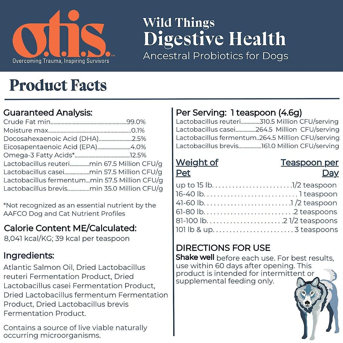 OTIS Digestive Health for Dogs | Ancestral and Heritage Probiotics - Intestinal Gut Health Support with DHA and EPA | Healthy Dog Supplements | 8 fl oz