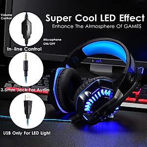 ENVEL Gaming Headset for PS4 with Mic,PC,Xbox One,Laptop,Surround Sound Over Ear Noise Cancelling Headphone with LED Lights Volume Control for Smartphone/Computer/Switch/MacBook/PS5