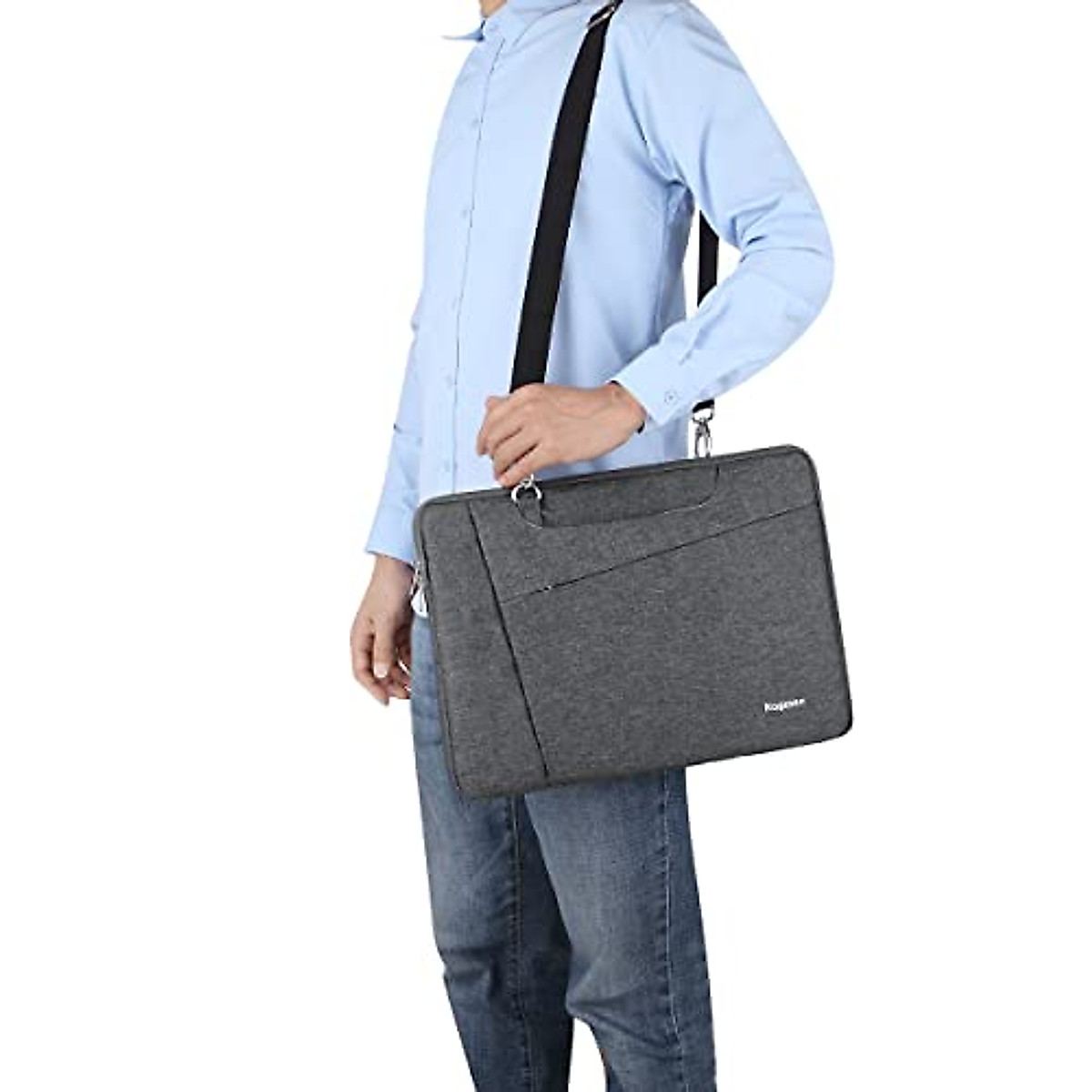 Kogzzen 16 15.6 15.4 15 Inch Laptop Sleeve Messenger Shoulder Bag Compatible with MacBook Pro 16/15/ Surface Laptop 15/ Surface Book 15, Slim Waterproof Protective Case Dell HP Lenovo Asus - Gray