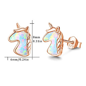 JUSTKIDSTOY Unicorn Stud Earrings for Girls S925 Sterling Silver Hypoallergenic Created Opal Earrings Cute Birthday Gift for Women Daughter