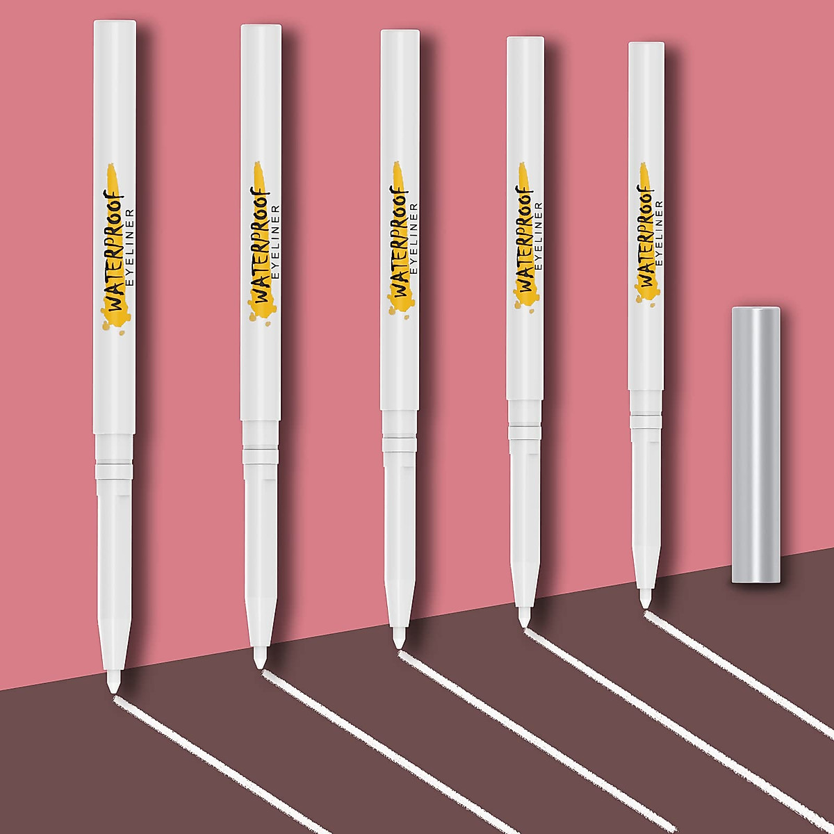 KAIQIKAIXI 5Pcs White Eyeliner Pen, Eyebrow Pen,Eye Shadow Pencil, Lip Line Pen, Eyelid Pad, Pencil Makeup Set Tool