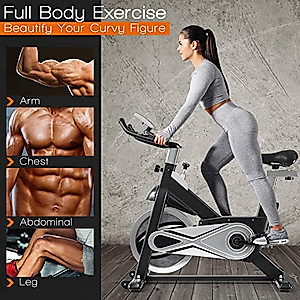 Goplus Exercise Bike, Indoor Cycling Workout Stationary Bike with Adjustable Fitness Saddle, LCD Monitor & Phone Holder, Belt Drive Fitness Bike for Gym Home Cardio Training