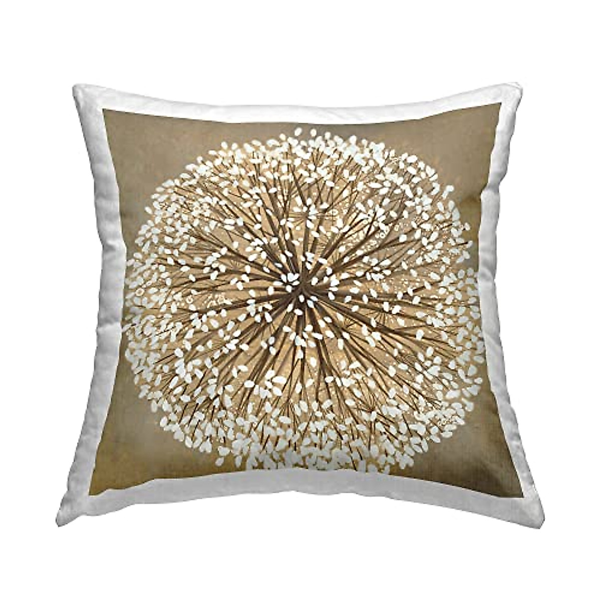 Stupell Industries Abstract Dandelion Flower Full Bloom Brown White Design by Liz Jardine Pillow, 18 x 18