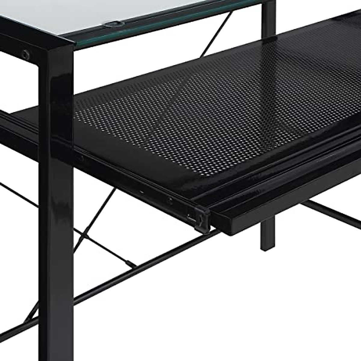 OSP Home Furnishings Zephyr Computer Desk with Keyboard Shelf and Tempered Glass Top, Clear Glass and Black Frame, 36" W x 20" D x 30.25" H