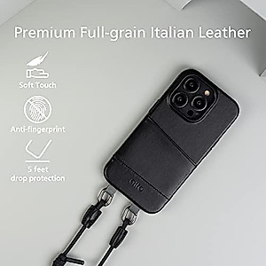 alto Crossbody Leather Case Designed for iPhone 14 Pro, Anello Series Drop Protective Italian Leather Card Wallet Case with Detachable Lanyard Strap (6.1 inch, iPhone 14 Pro, Black)